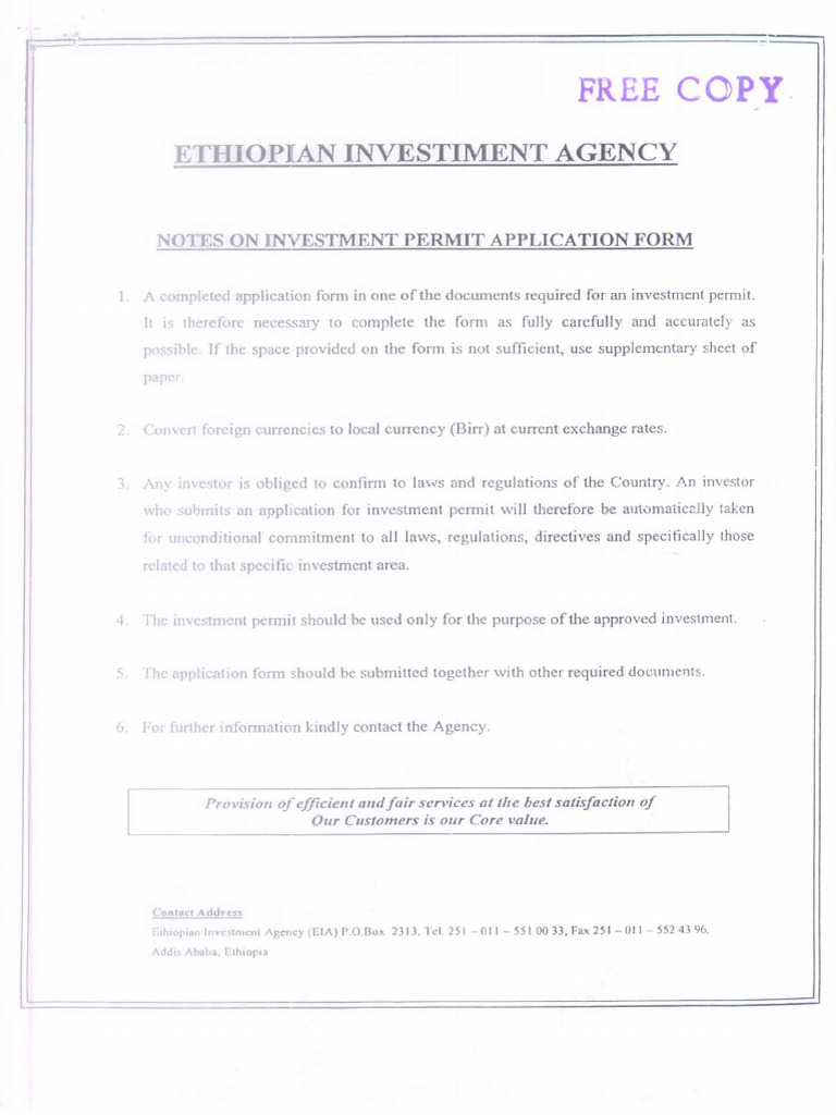 Investment Permit Application Form | PDF