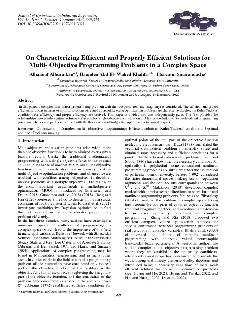 On Characterizing Efficient and Properly Efficient Solutions For Multi ...