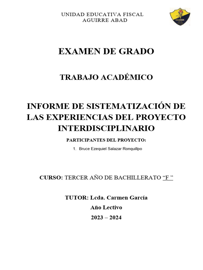 Informe de Sistematización Del Proyecto Interdisciplinario Aa 2023-2024 | PDF | Evaluación ...