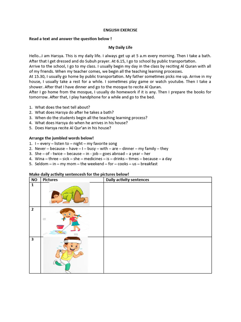 Daily Activity Assignment | PDF
