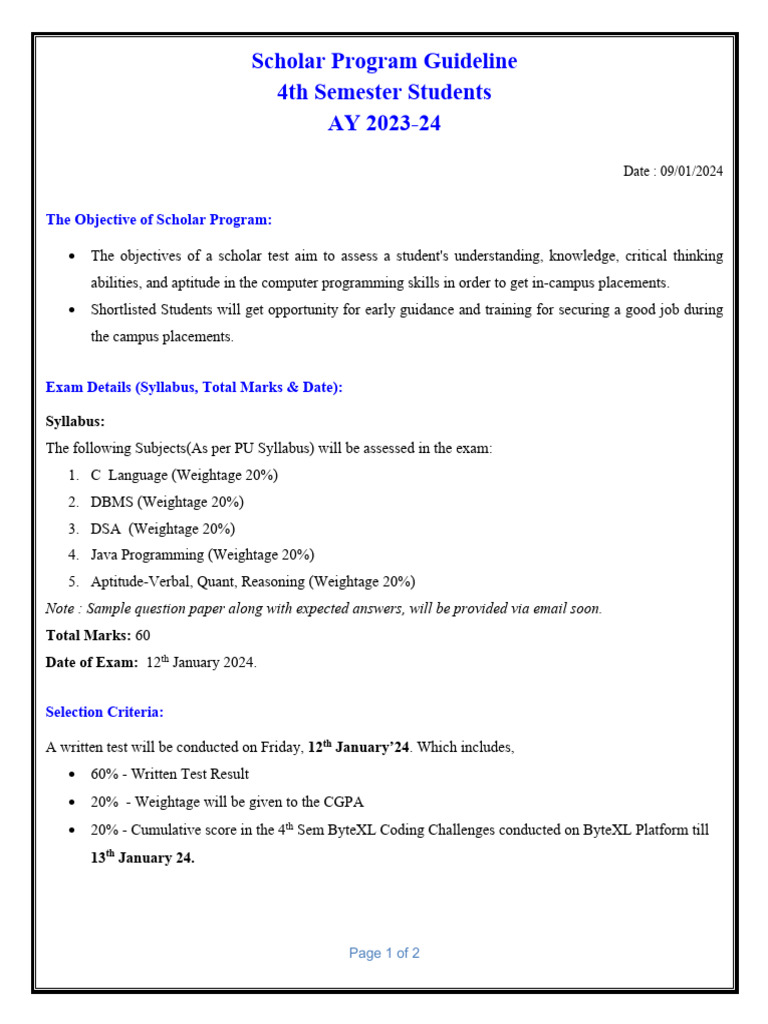Scholar Program Guidlines | PDF | Computer Programming | Learning