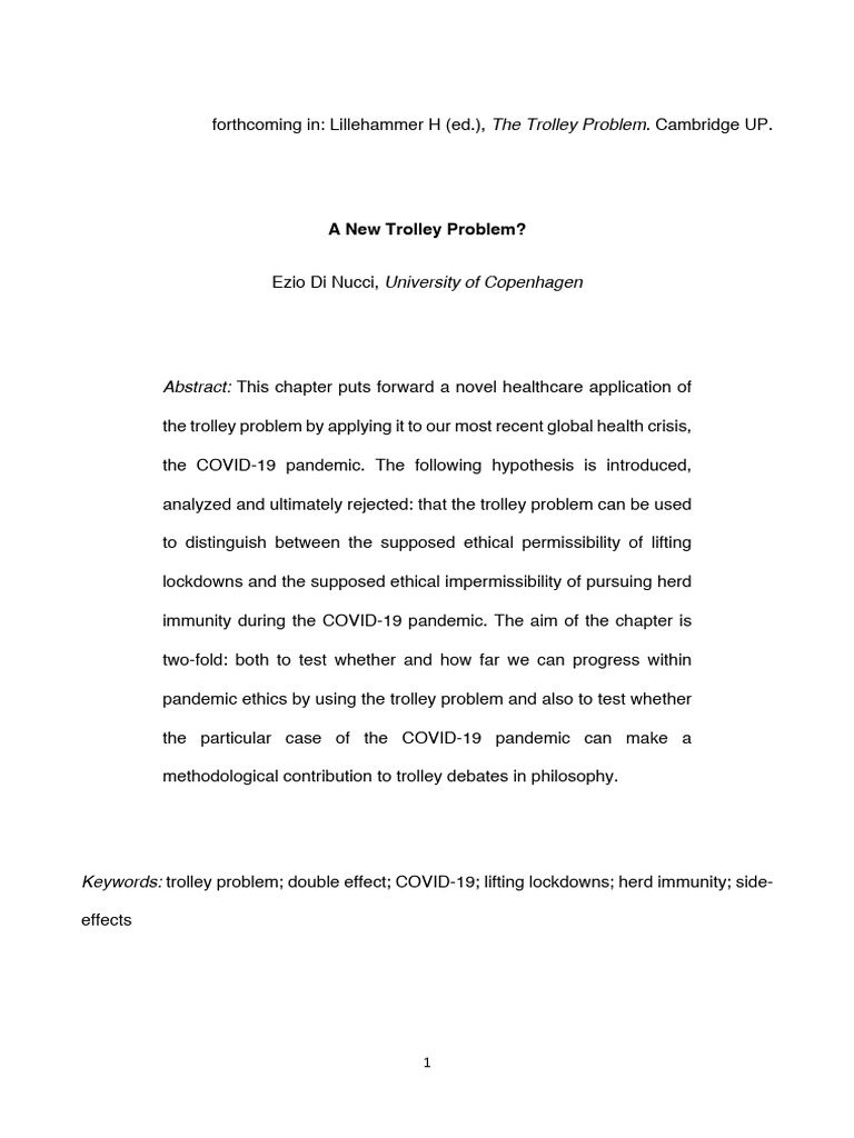 Trolley Problem in COVID-19 Ethics | PDF | Infection | Causality