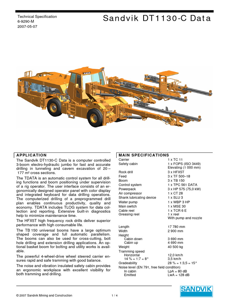 Sandvik DT1130-C Data: Application Main Specifications | PDF | Truck ...