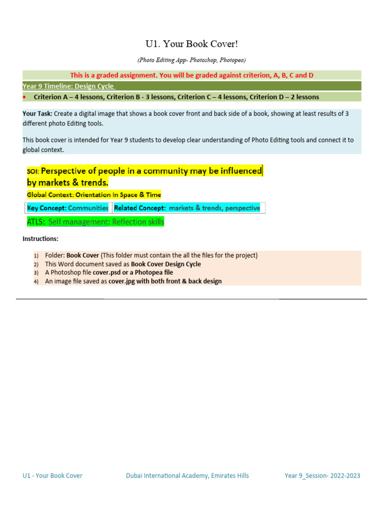 Y9 U1 Criterion B Book Cover Project-Design Cycle Sumin | PDF | Image ...