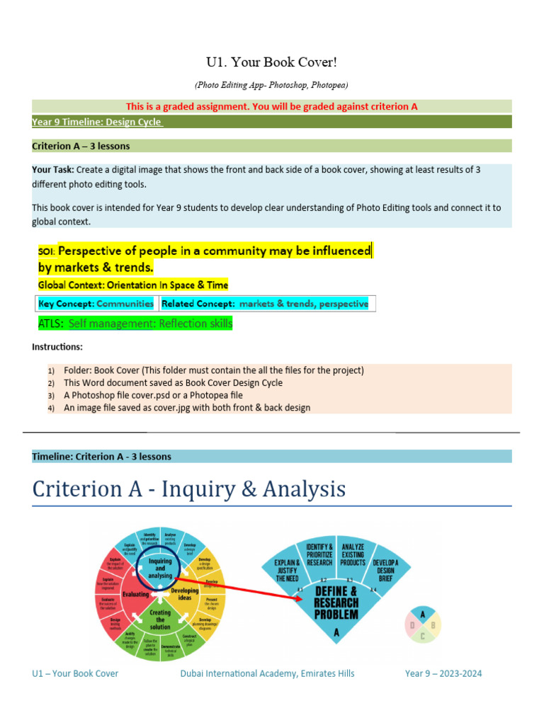 Y9 U1 Criterion A Book Cover Project-Design Cycle Sumin | PDF | Books | Hardcover