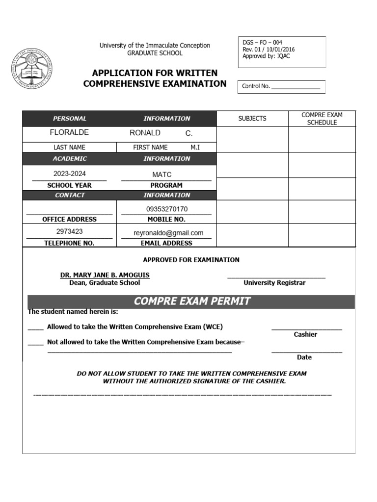 DGS-FO-004 Application For Written Comprehensive Examination | PDF ...