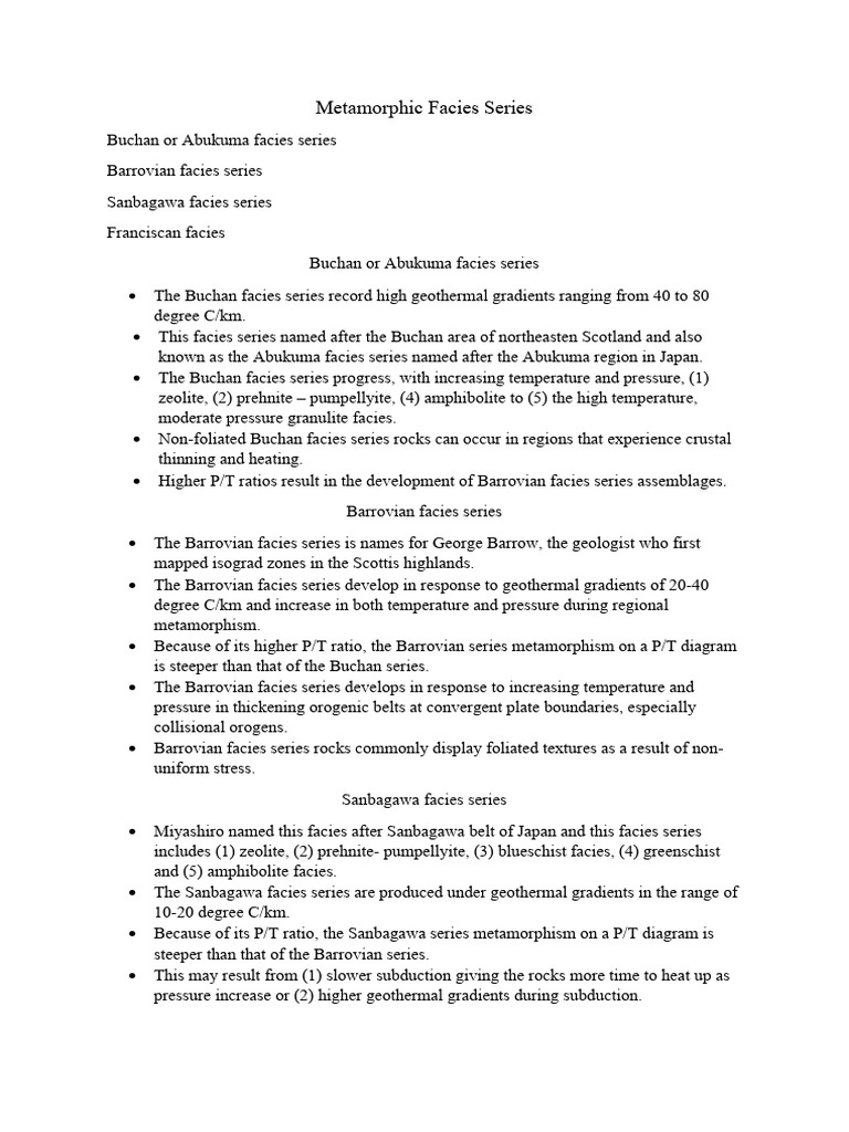 Metamorphic Facies Series | PDF | Geological Processes | Earth Sciences
