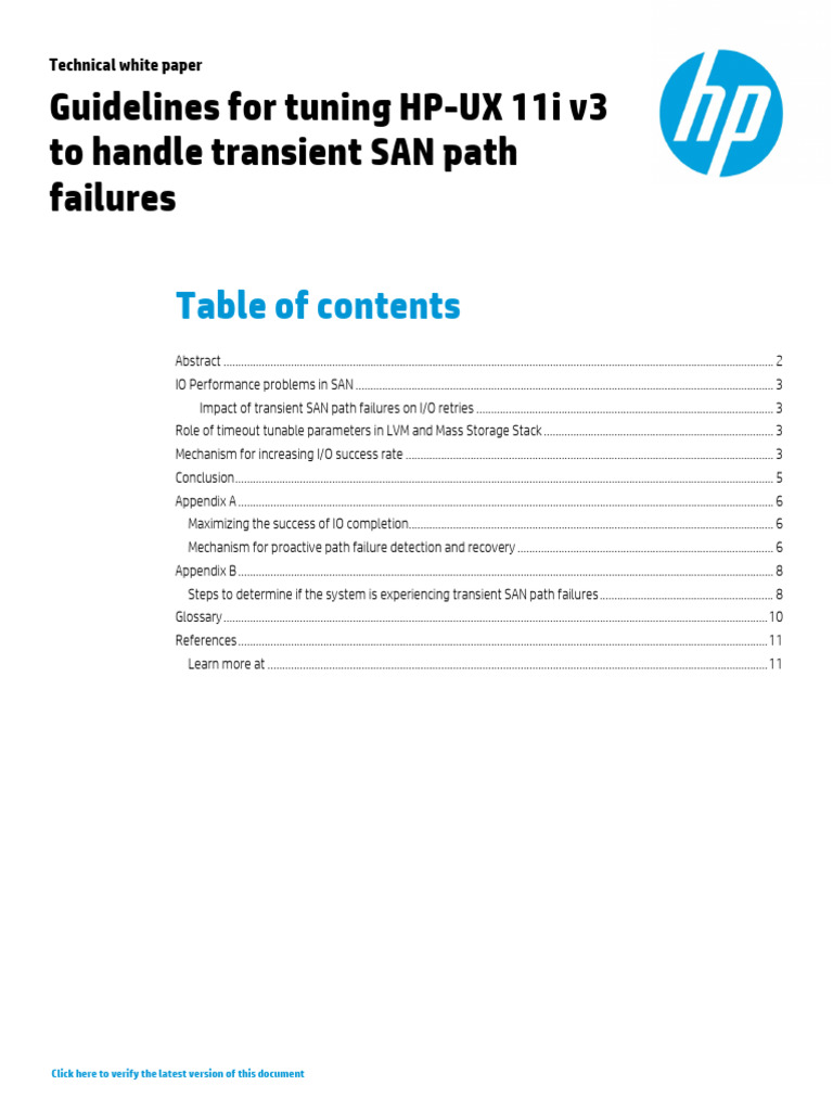 Guidelines For Tuning HP-UX 11i v3 To Handle Transient SAN Path Failures - White Paper | PDF ...
