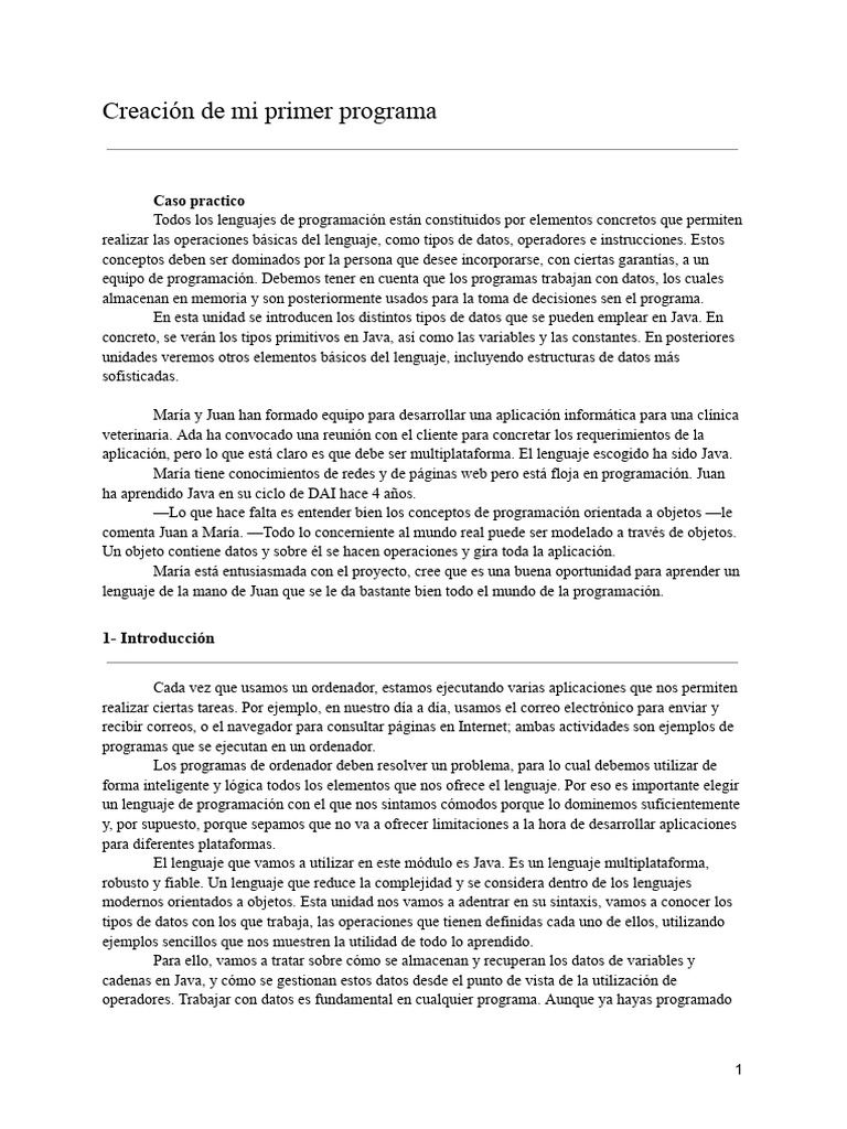 Creación de Mi Primer Programa | PDF | Lenguaje de programación | Tipo ...