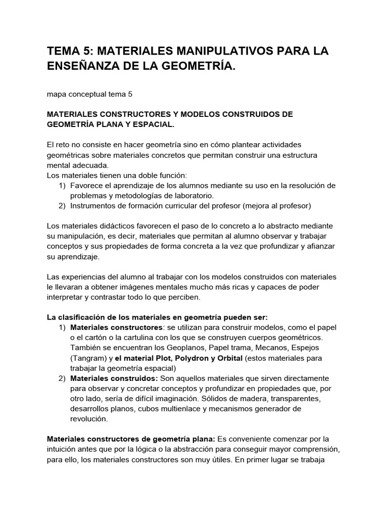 Tema 5 - Materiales Manipulativos para La Enseñanza de La Geometría | PDF | Zona | Triángulo