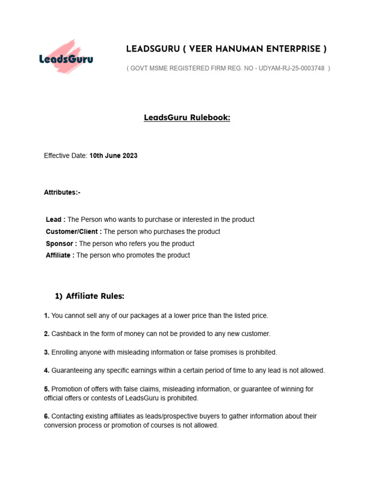LeadsGuru Rulebook 2023 (Updated) | PDF | Career & Growth | Business