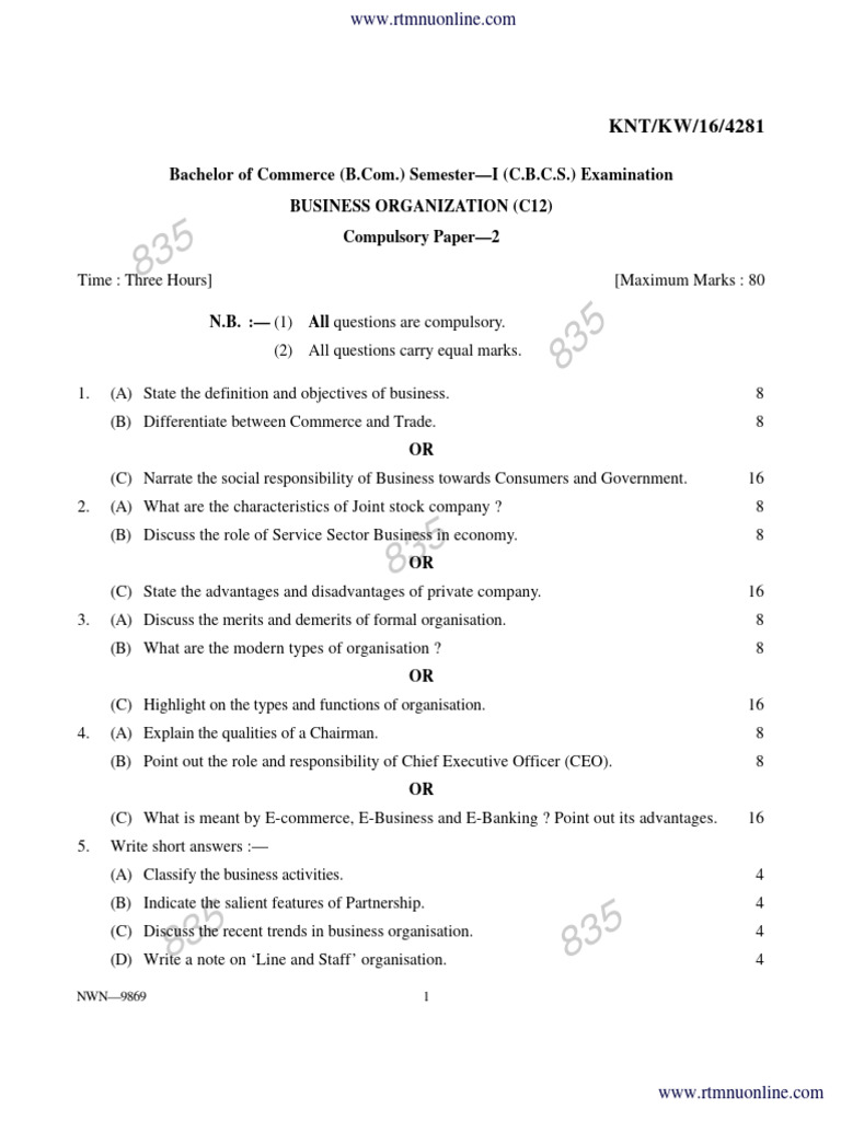 Bcom 1 Sem Business Organisation Compulsory Winter 2016 | PDF