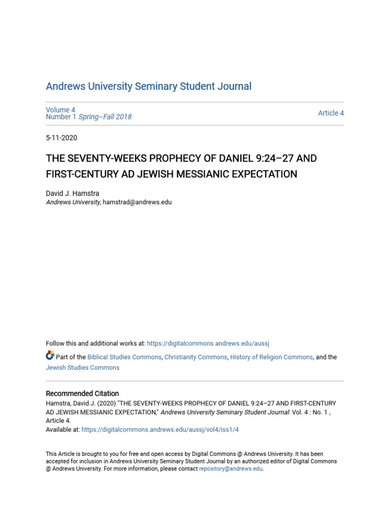The Seventy Weeks Prophecy Of Daniel 9 24 27 PDF Jesus Book Of
