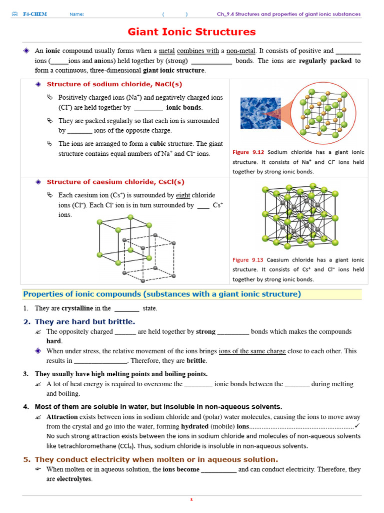 9.4 Giant Ionic Structures | PDF | Ionic Bonding | Ion
