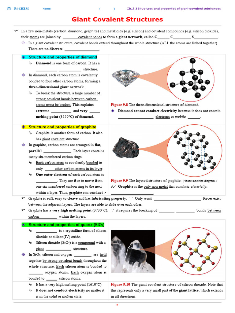 9.3 Giant Covalent Structures | PDF | Chemical Bond | Carbon