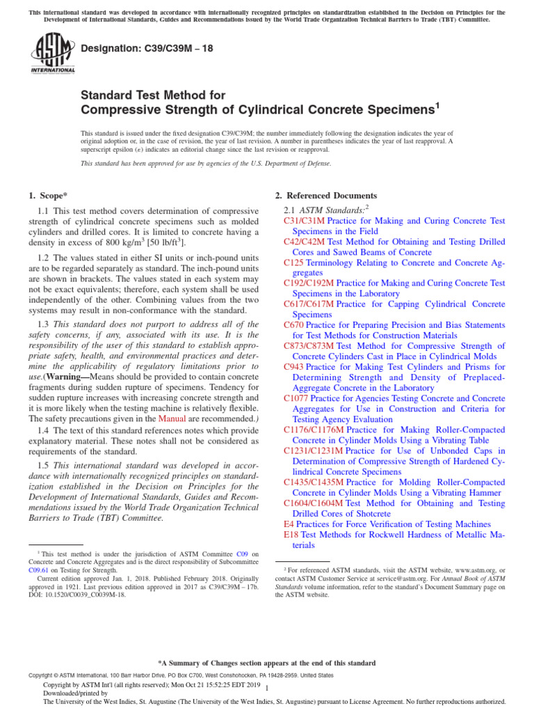 ASTM C39 - Compressive Strength of Cylindrical Concrete | PDF