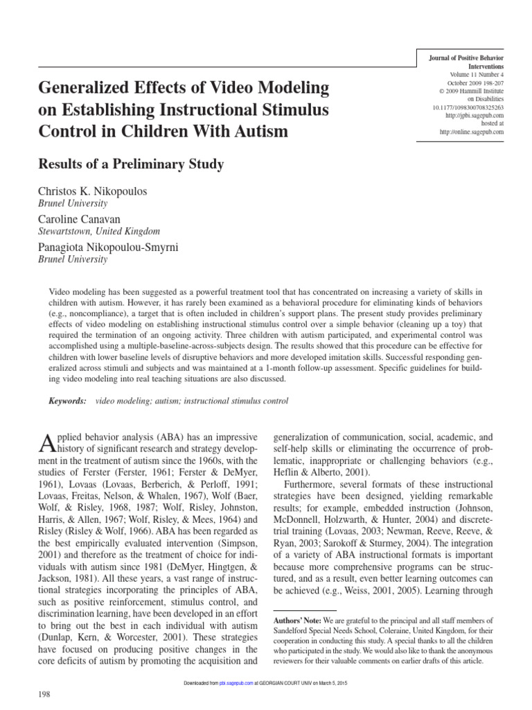 Generalized Effects of Video Modeling On Establishing Instructional Stimulus Control in Children ...