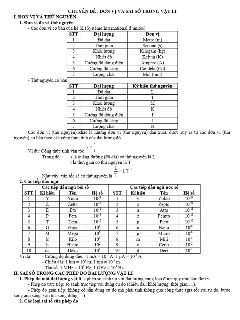 đơn vị và sai số trong VL | PDF