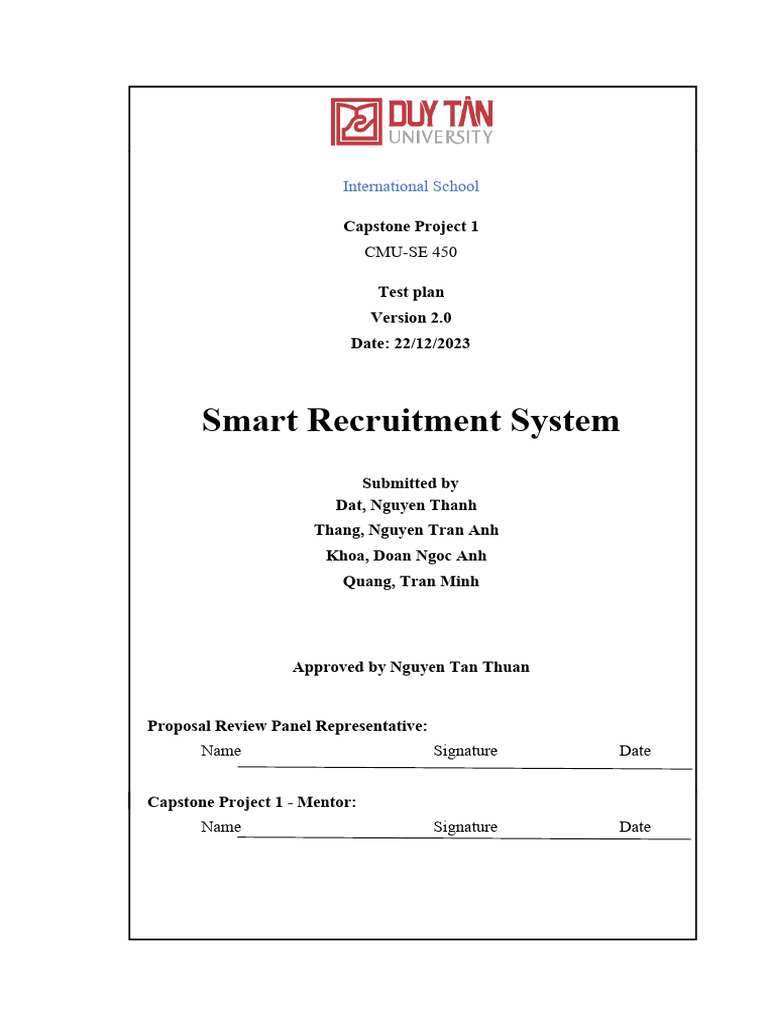 Smart Recruitment System Test Plan | PDF | Software Testing ...