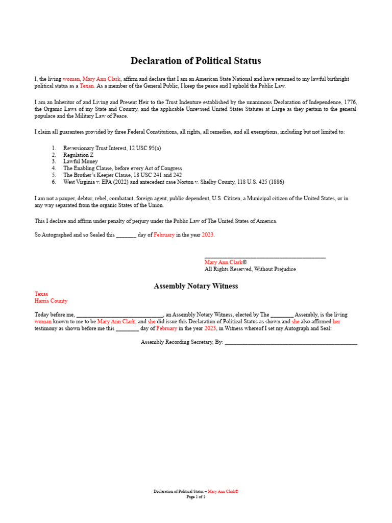 Clark Mary Ann - Declaration of Political Status - AssemblyNotary ...