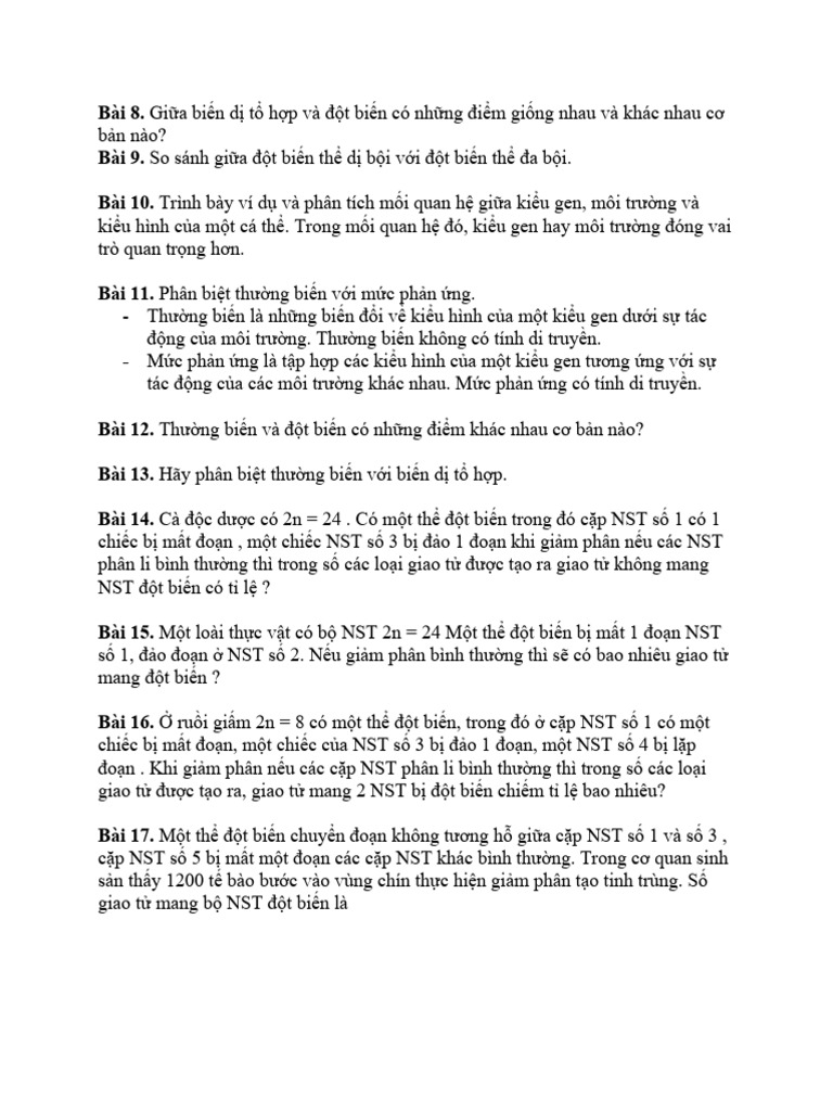 SINH CÔ MAI BTVN BIẾN DỊ | PDF