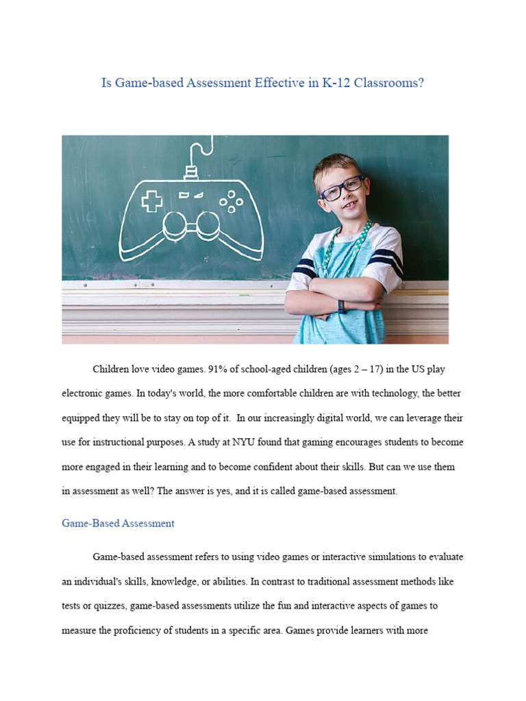 Game Based Assessment Pdf Educational Assessment Teachers