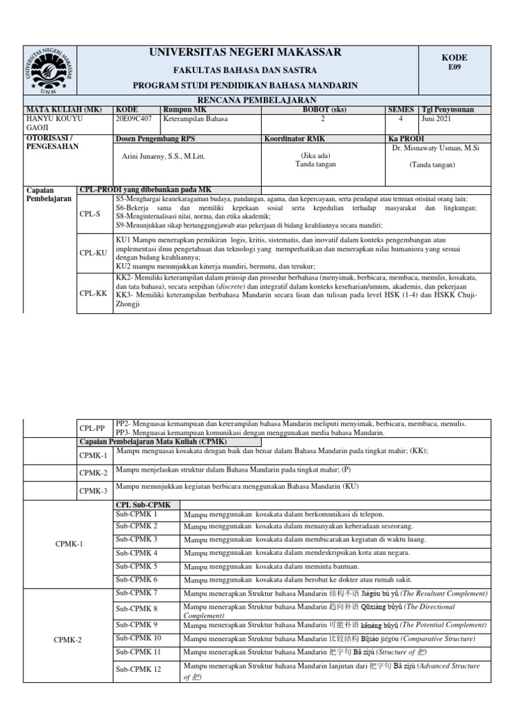 Contoh RPS Peerteaching Pekerti | PDF