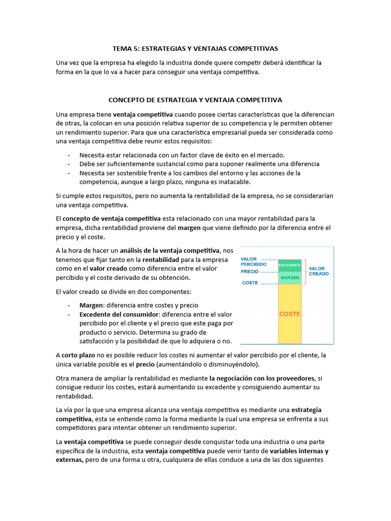 Tema 5. Estrategias y Ventaja Competitiva | PDF | Ventaja competitiva | Business