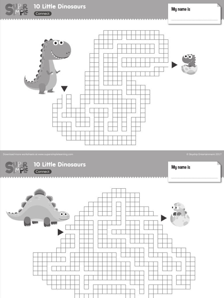 10 Little Dinosaurs Worksheet Maze BW | PDF | Language Arts & Discipline