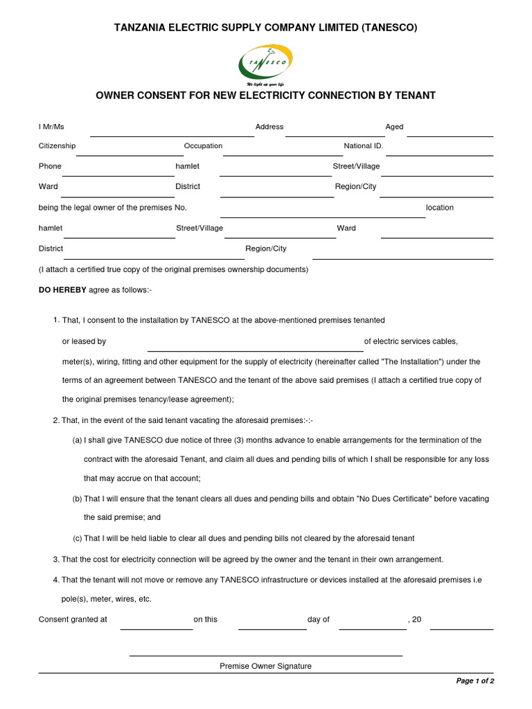 Owner Consent for Tenant Electricity Connection | PDF | Leasehold ...
