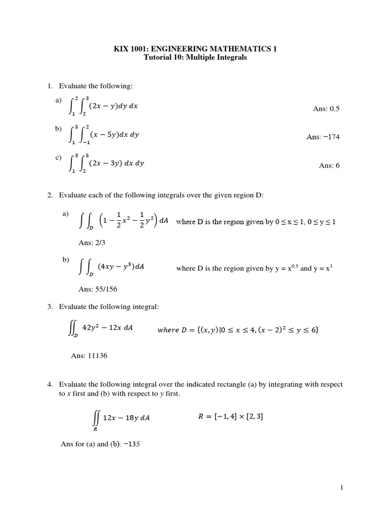 Tutorial 10 Multiple Integrals | PDF | Mathematical Objects | Mathematical Physics
