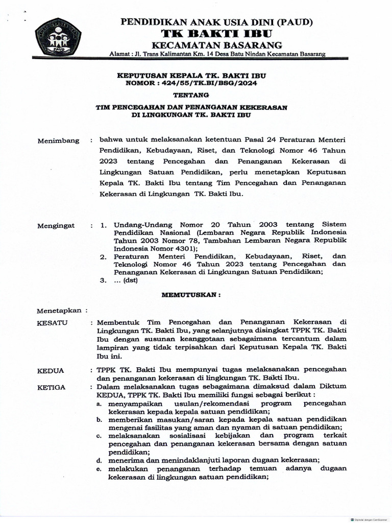 SK TPPK TK Bakti Ibu | PDF