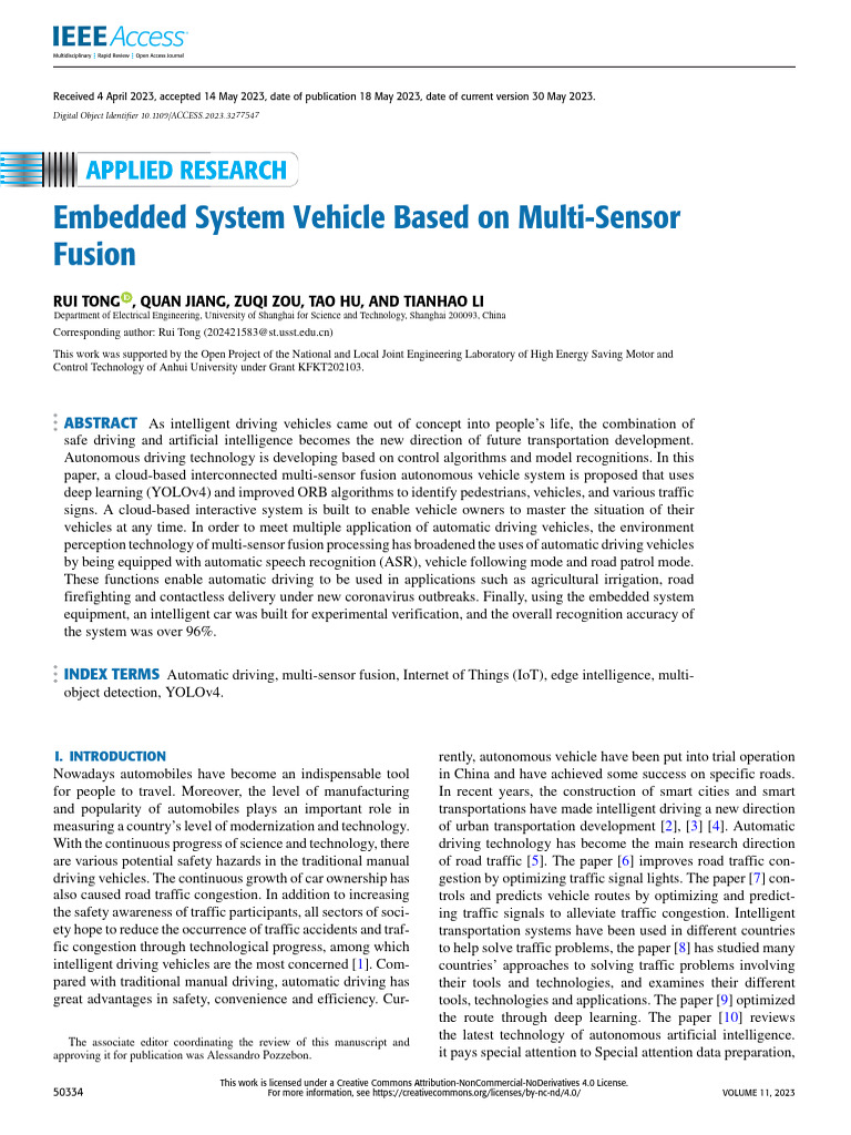 Embedded System Vehicle Based On Multi-Sensor Fusion | Download Free PDF | Internet Of Things ...