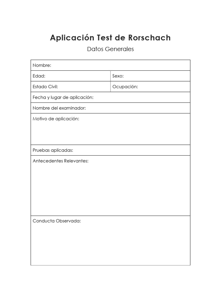 Protocolo Test Rorschach | PDF