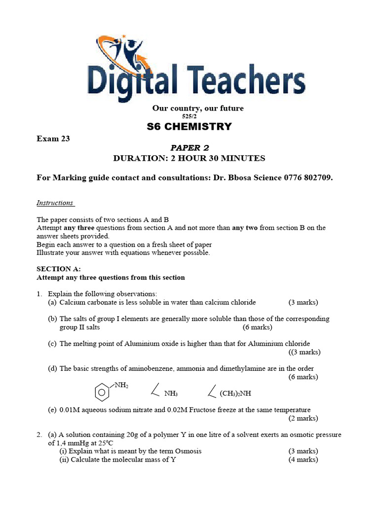 A Level Chemistry Paper 2 Exam 23 | PDF | Solubility | Chemical Reactions