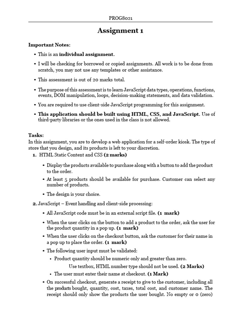 Assignment 1 | PDF | Java Script | Computer Science