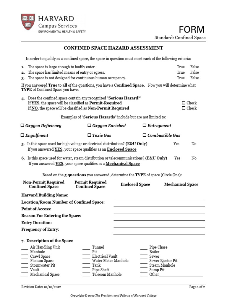 confined_space_hazard_assessment_form | PDF | Working Conditions | Safety