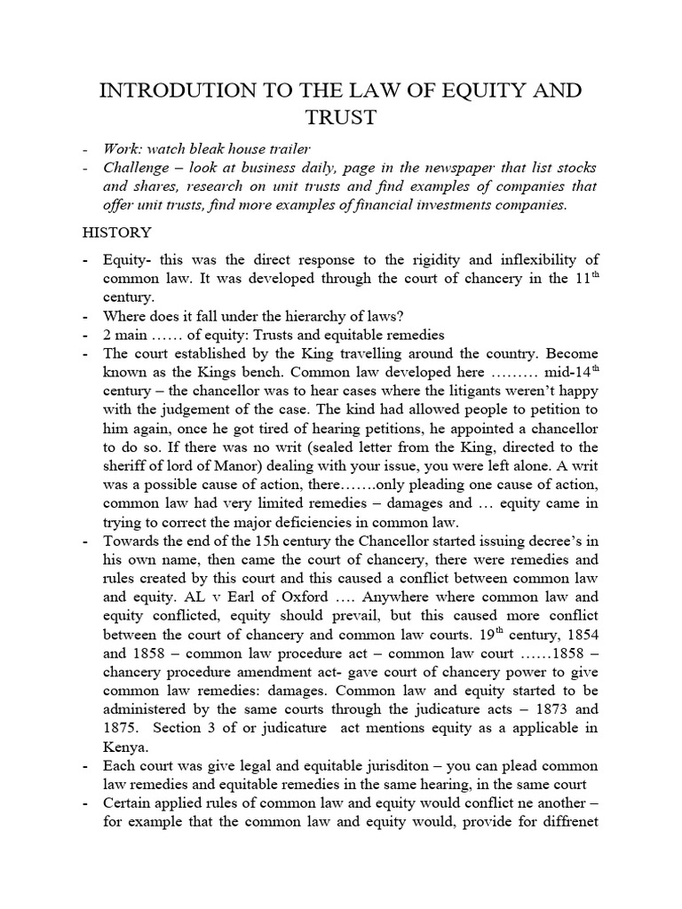 Equity and Trust Notes | PDF | Trust Law | Equity (Law)