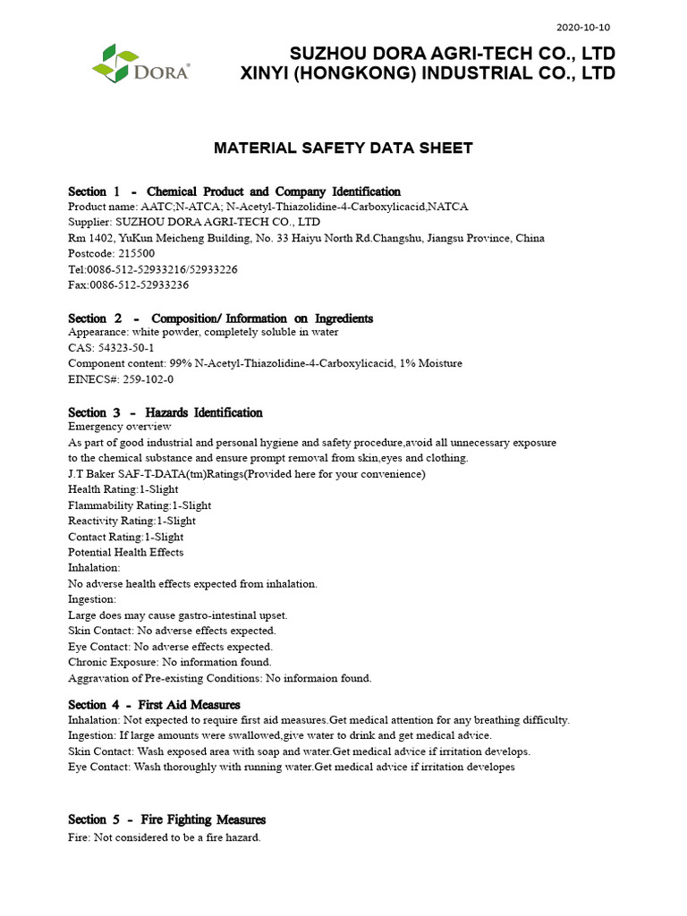 MSDS-AATC (NATCA) | PDF | Personal Protective Equipment | Chemistry