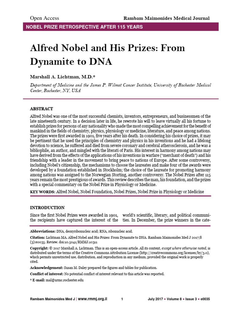 Alfred Nobel and His Prizes From Dynamite To DNA | Download Free PDF | Nobel Prize | Oil Tanker