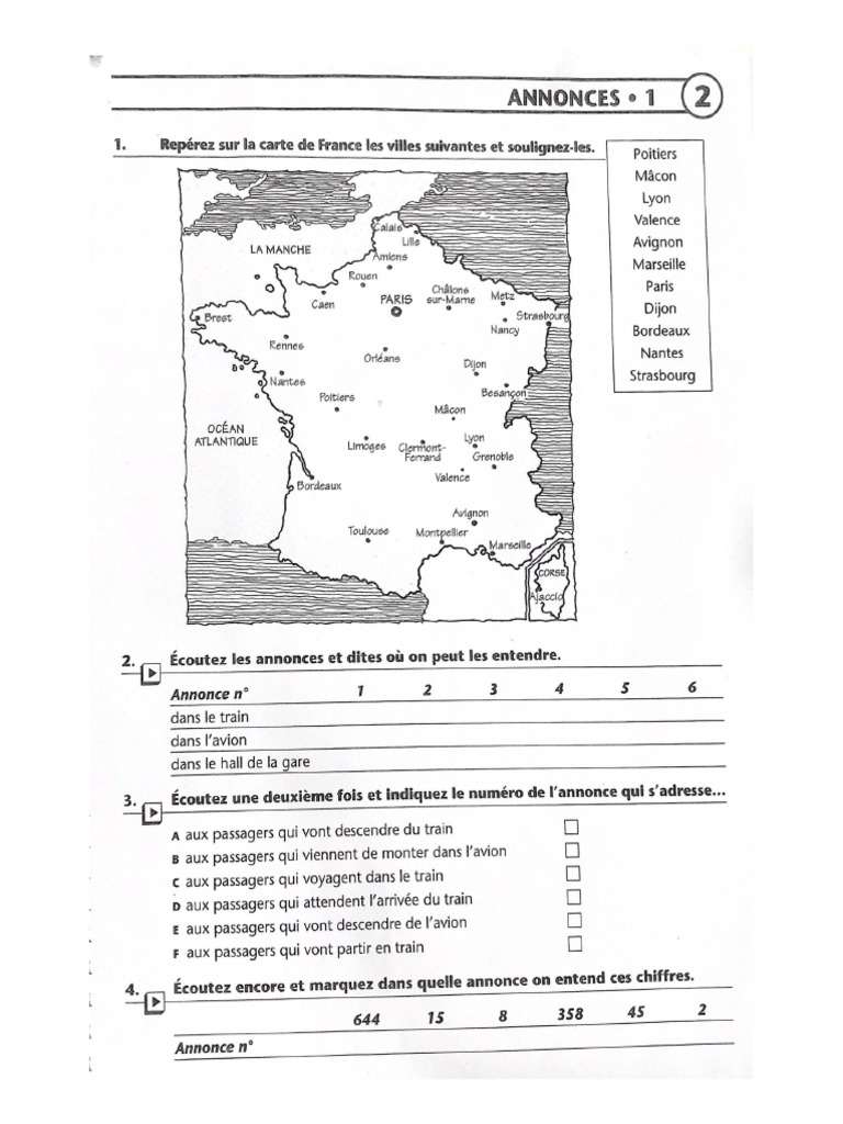 Repérez Sur La Carte de France Les Villes Suivantes Et Soulignez-Les. | PDF