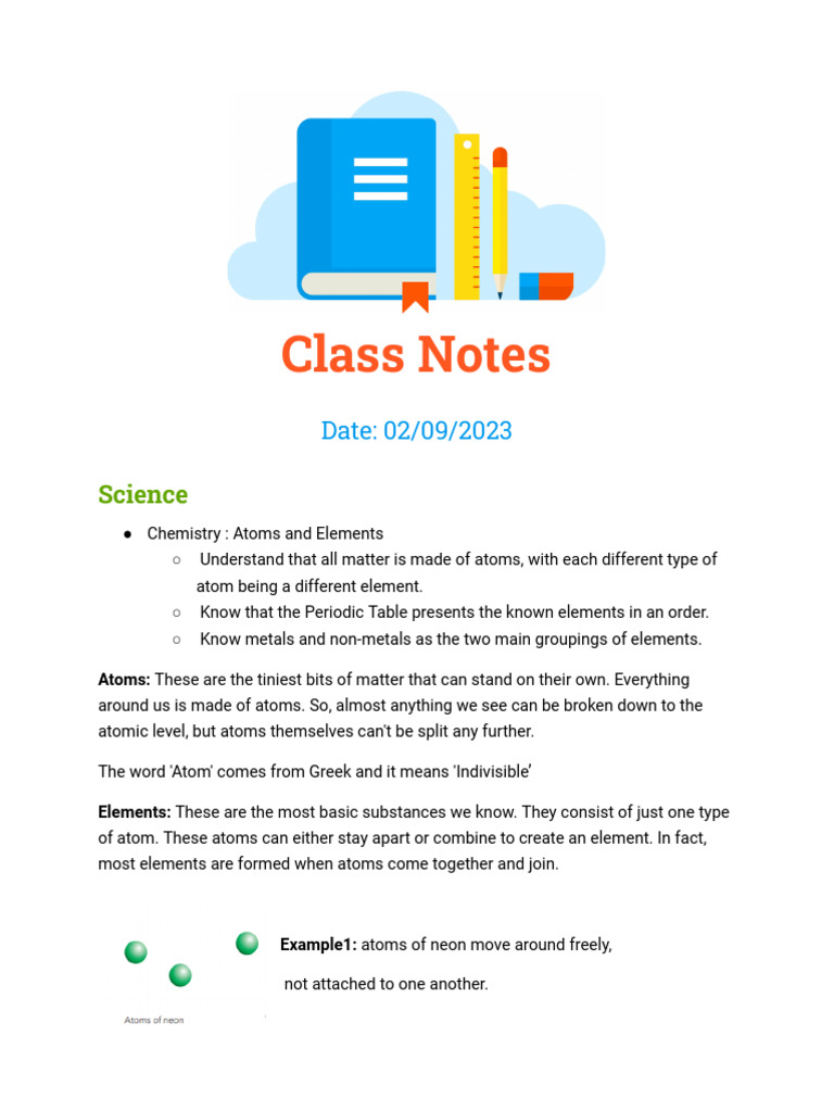 Atoms and Elements - Notes | PDF | Atoms | Periodic Table