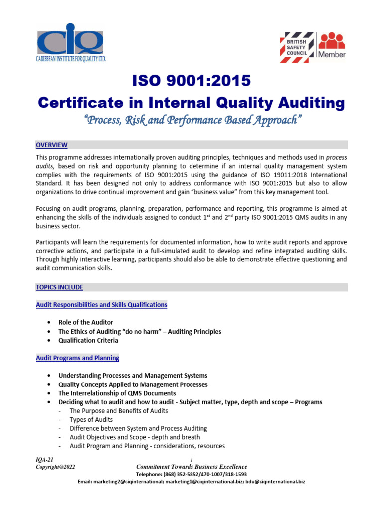 IQA Course Outline, 2023 | PDF | Audit | Iso 9000