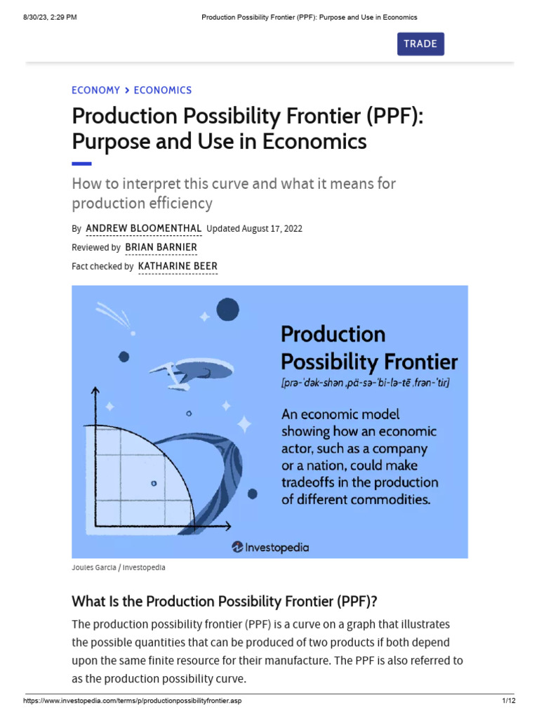 Production Possibility Frontier (PPF) - Purpose and Use in Economics ...