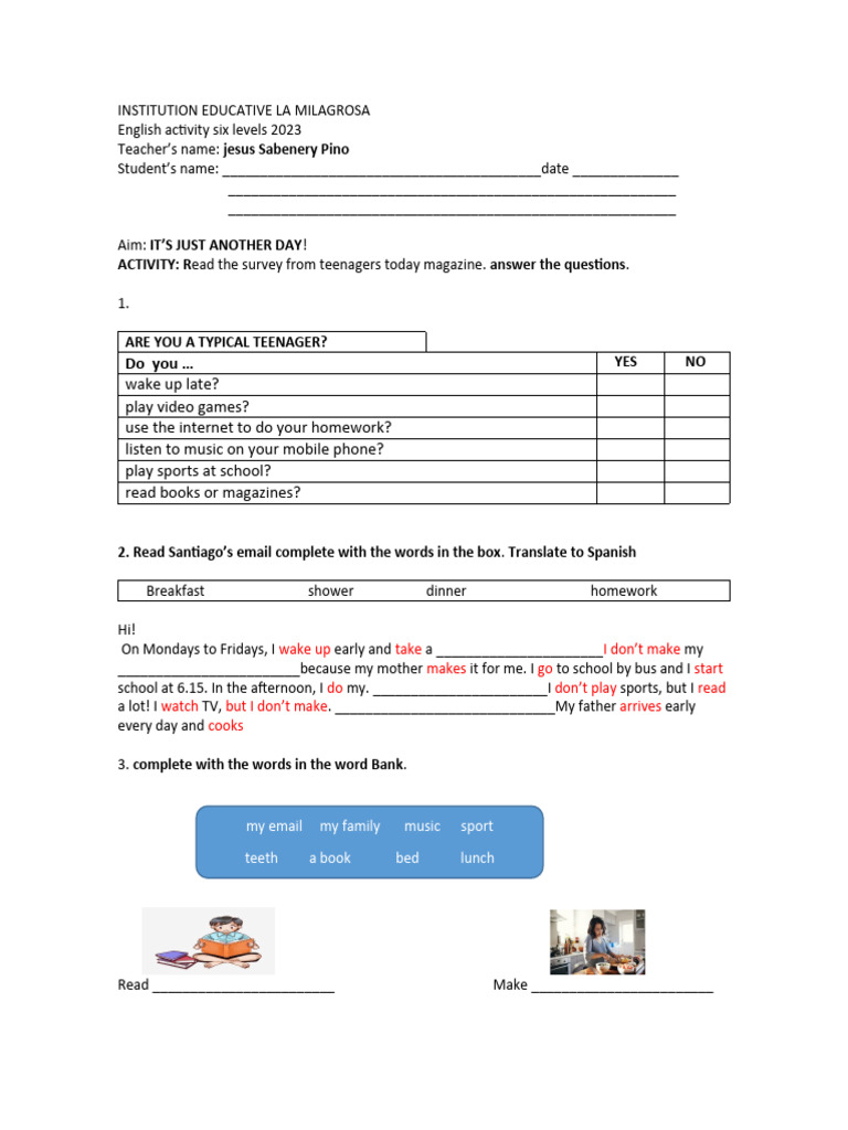 Activity For Six Grades It's Just Another Day | PDF