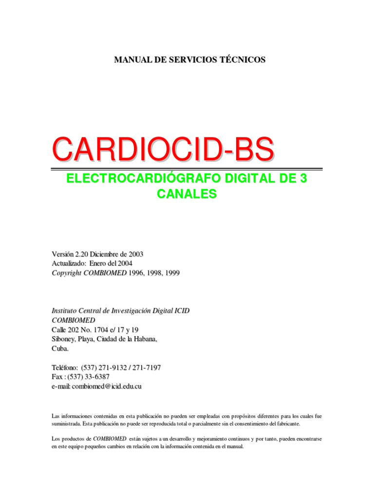 Manual de Servicios Tecnicos CARDIOCID BS V2.20 | PDF | Amplificador operacional | Unidad ...