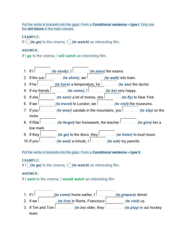 Conditional Sentences Practice Exercises | PDF | Sentence (Linguistics ...