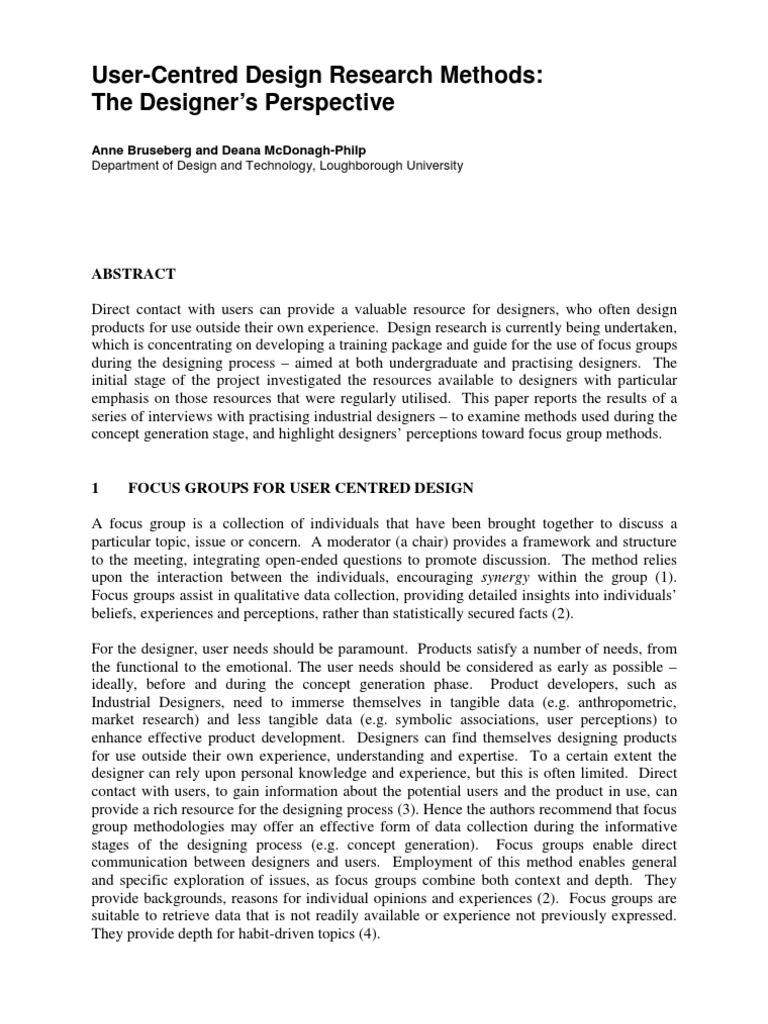User-Centred Design Research Methods | PDF | Focus Group | Design