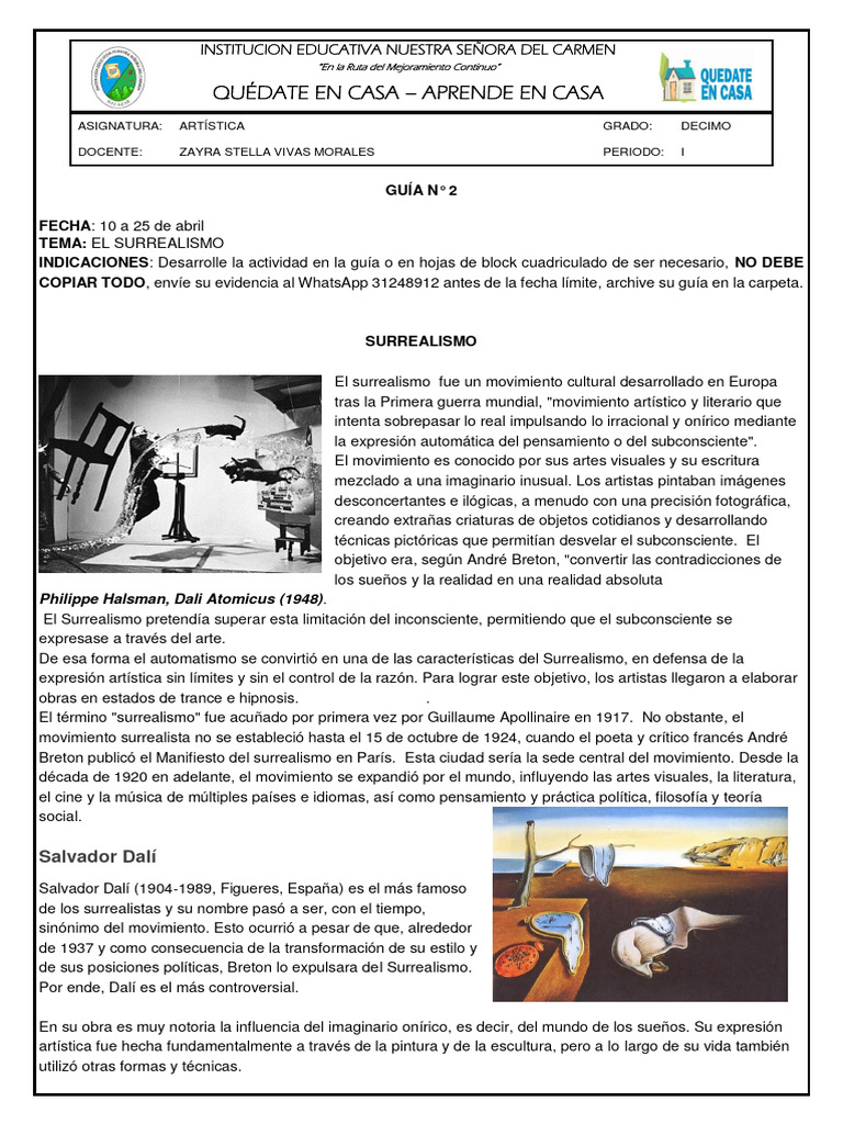 Guia 2 Artistica 10° | PDF | Surrealismo | Salvador Dalí