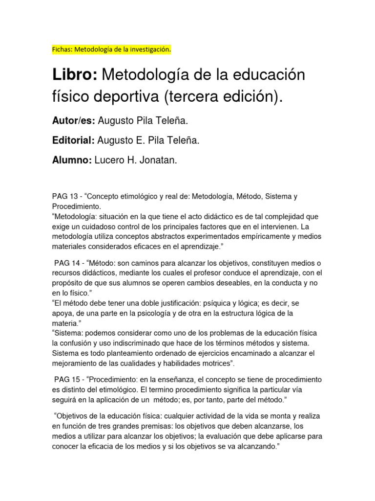 Metodologia de La Ed. Fisico Deportiva. Augusto Pila Teleña. | PDF | Evaluación | Aprendizaje